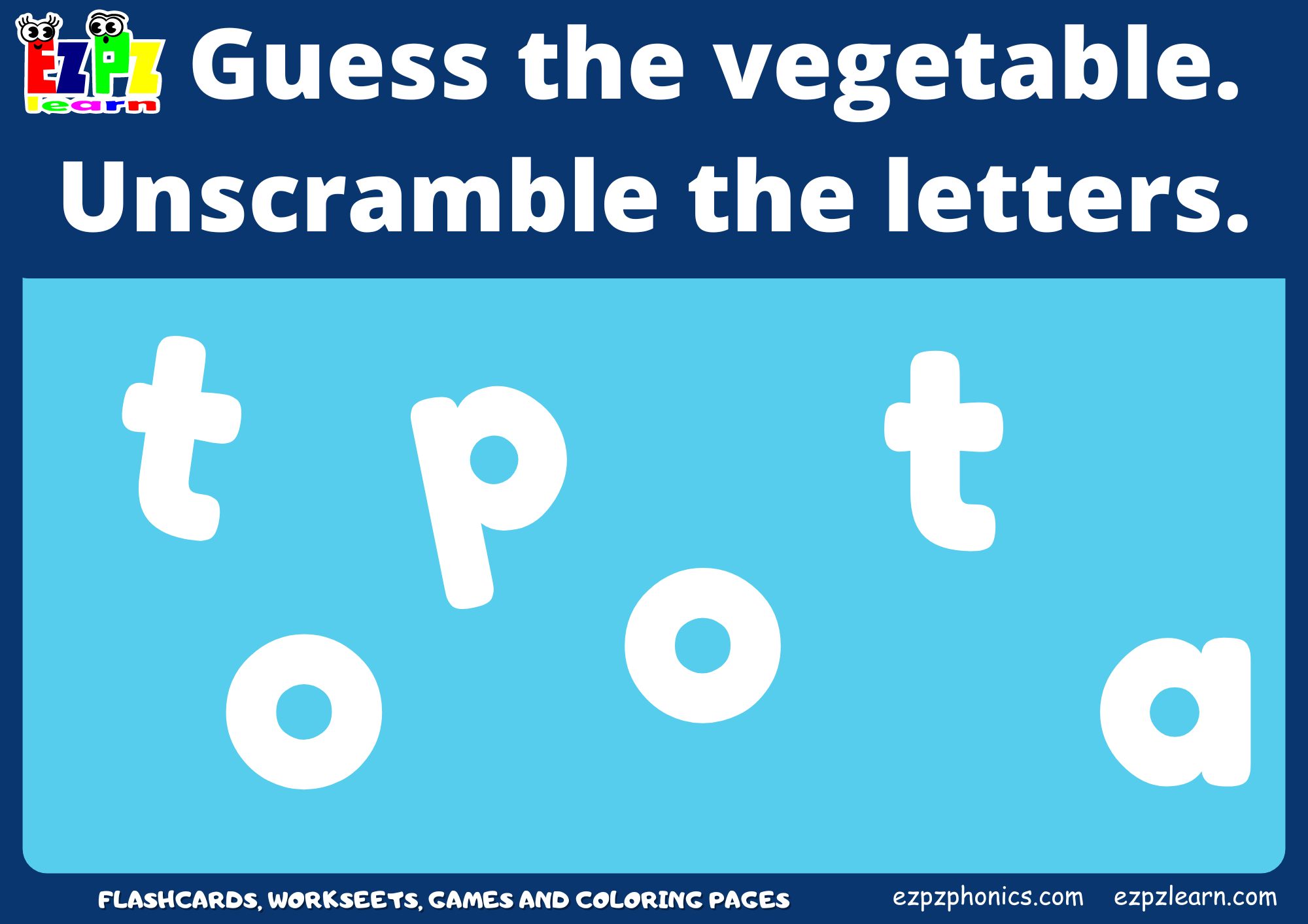 Vegetables Food Vocabulary Word Scramble Guessing Game. Great for kids ...
