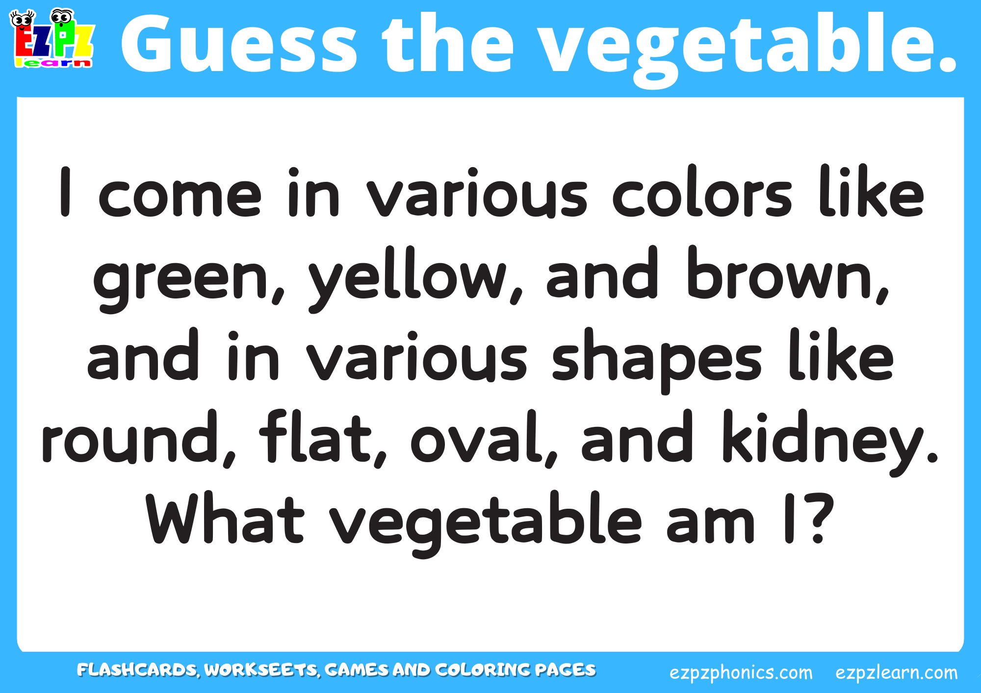 Vegetables Vocabulary Guessing Game for Kids and ESL Students. Read the ...