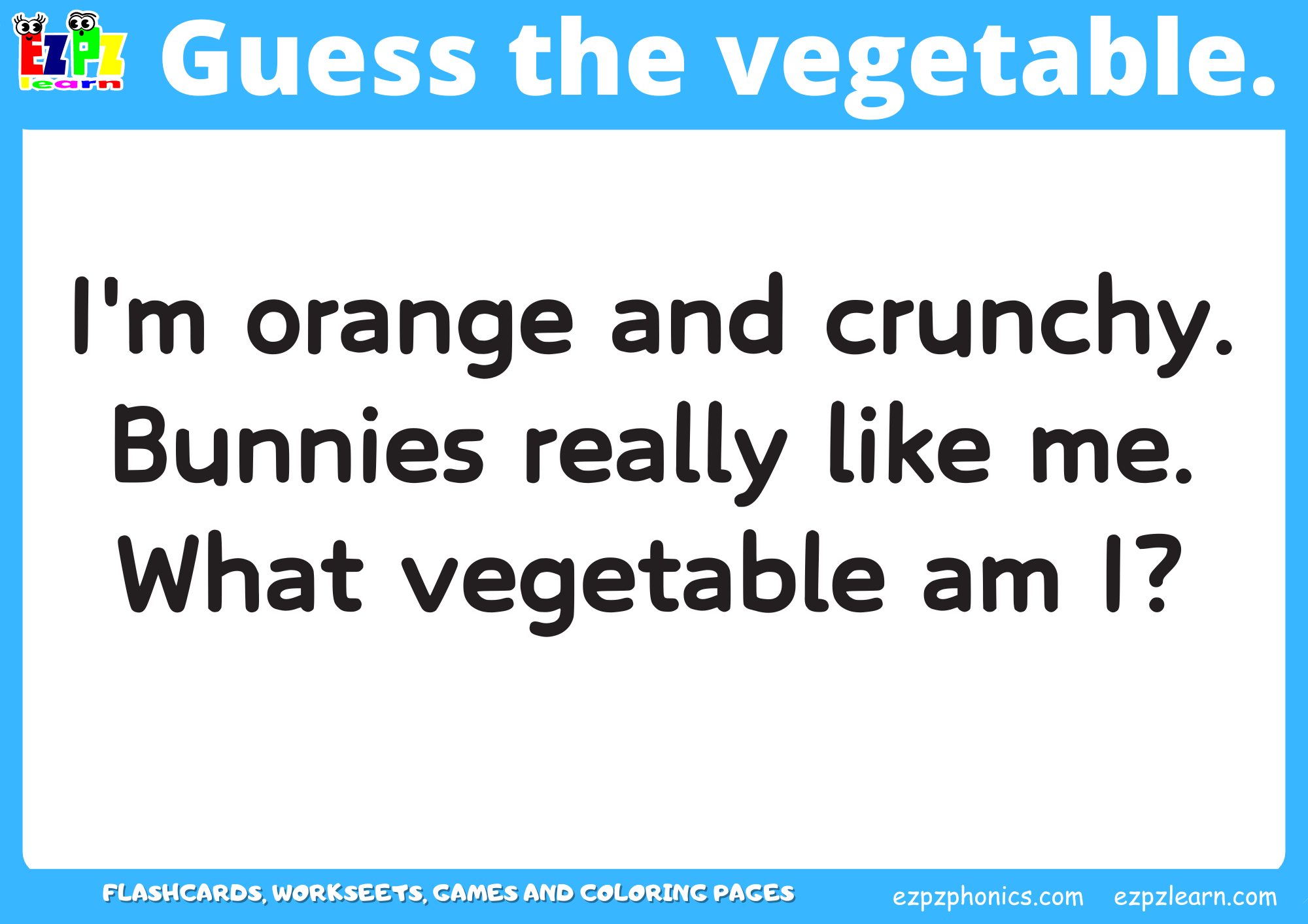 Vegetables Vocabulary Guessing Game for Kids and ESL Students. Read the ...