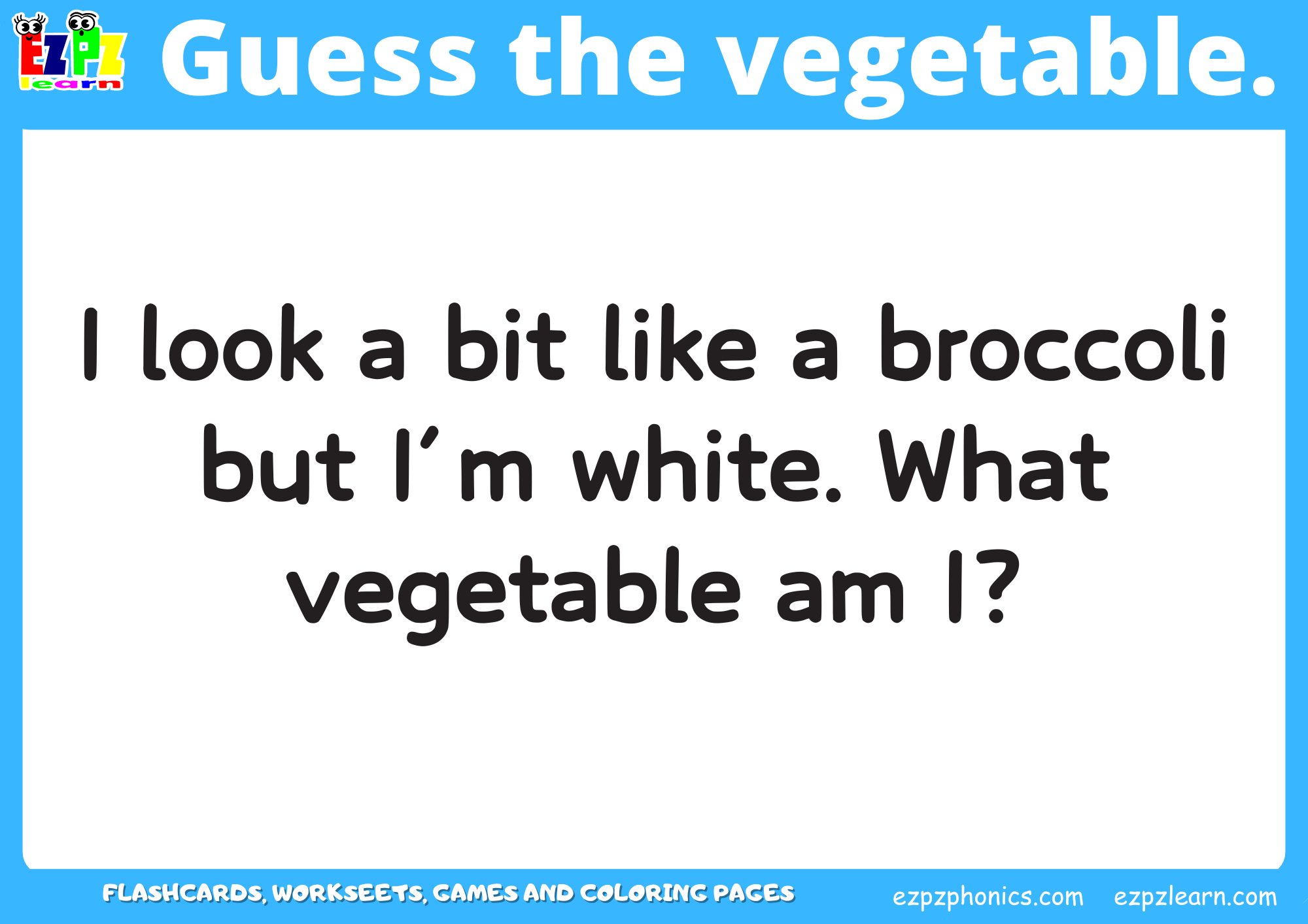 Vegetables Vocabulary Guessing Game for Kids and ESL Students. Read the ...