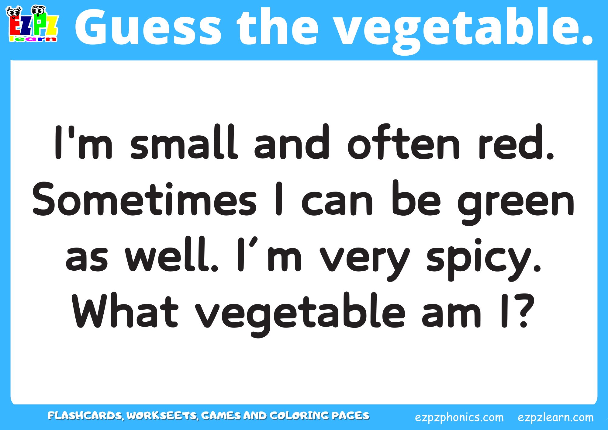 Vegetables Vocabulary Guessing Game for Kids and ESL Students. Read the ...