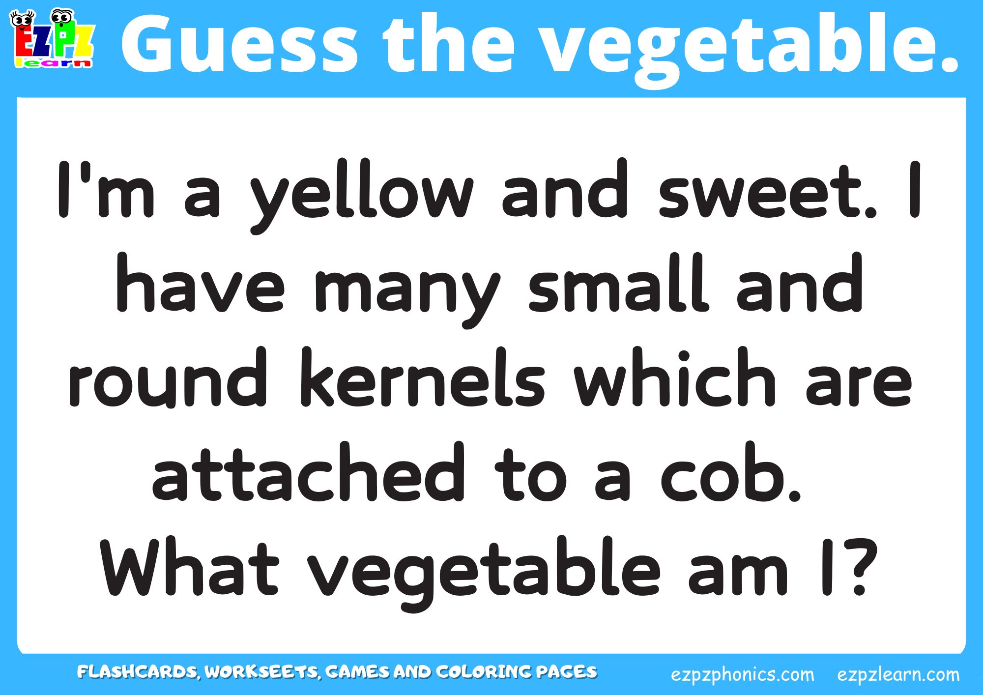 Vegetables Vocabulary Guessing Game for Kids and ESL Students. Read the ...