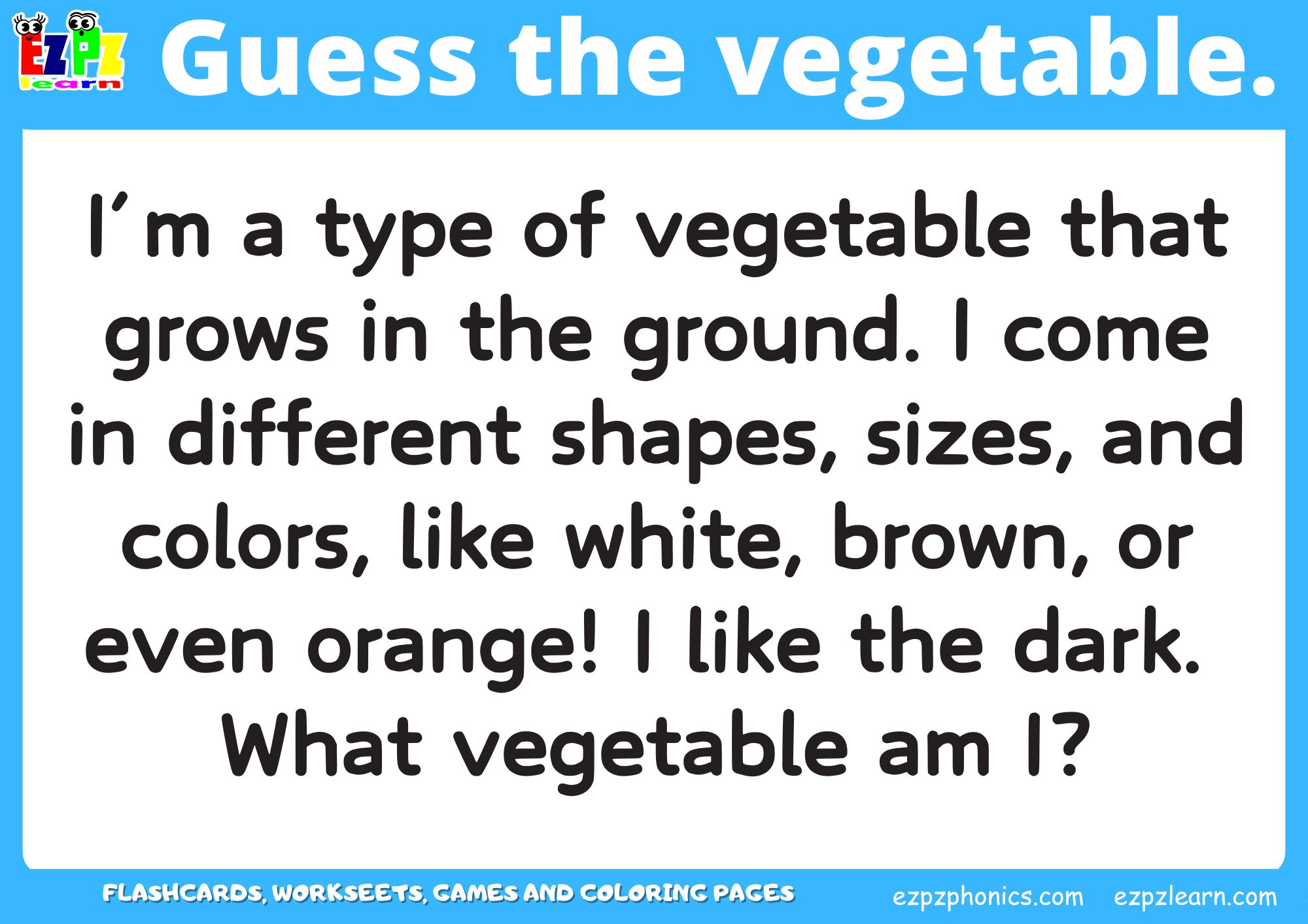 Vegetables Vocabulary Guessing Game for Kids and ESL Students. Read the ...