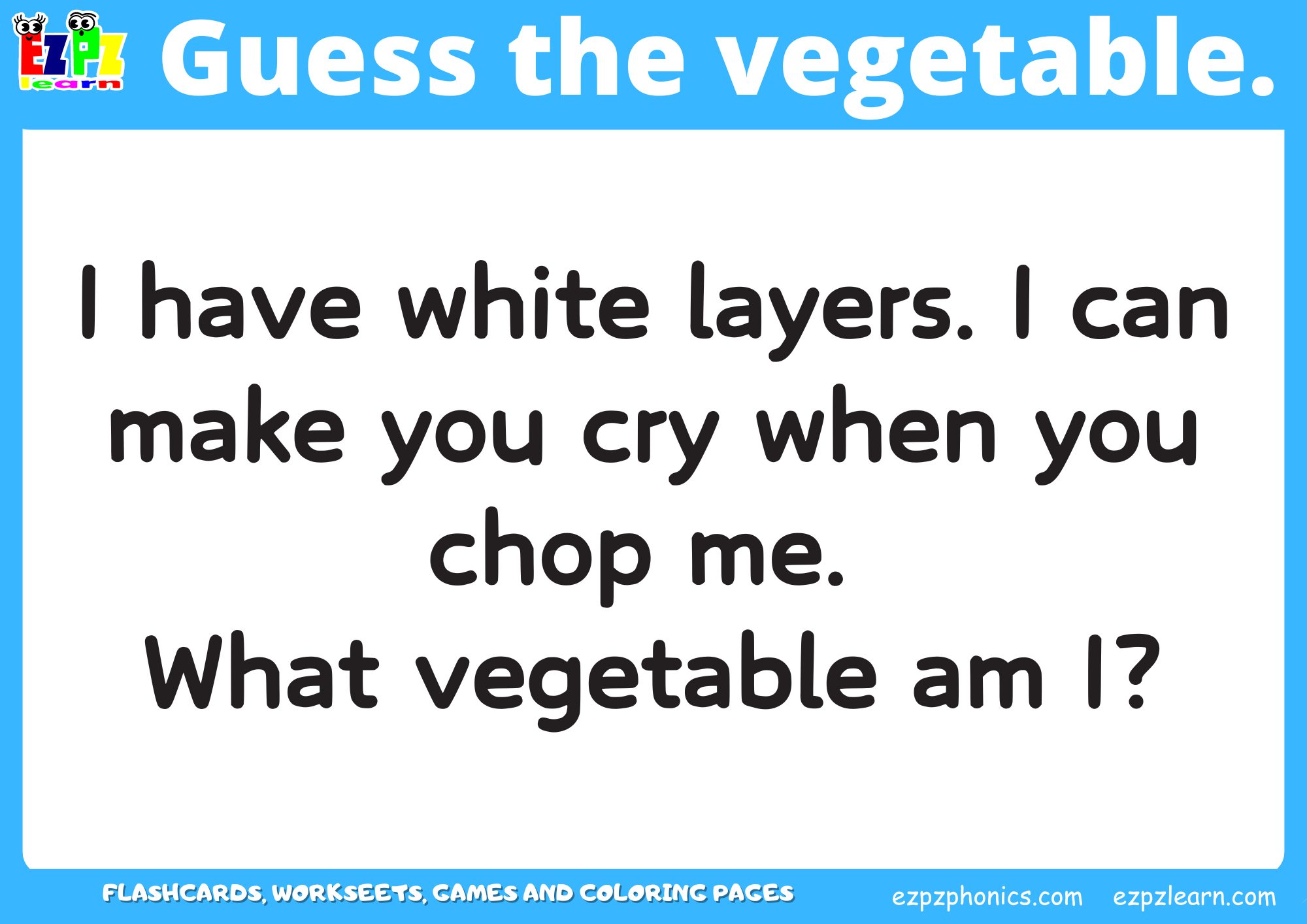 Vegetables Vocabulary Guessing Game for Kids and ESL Students. Read the ...