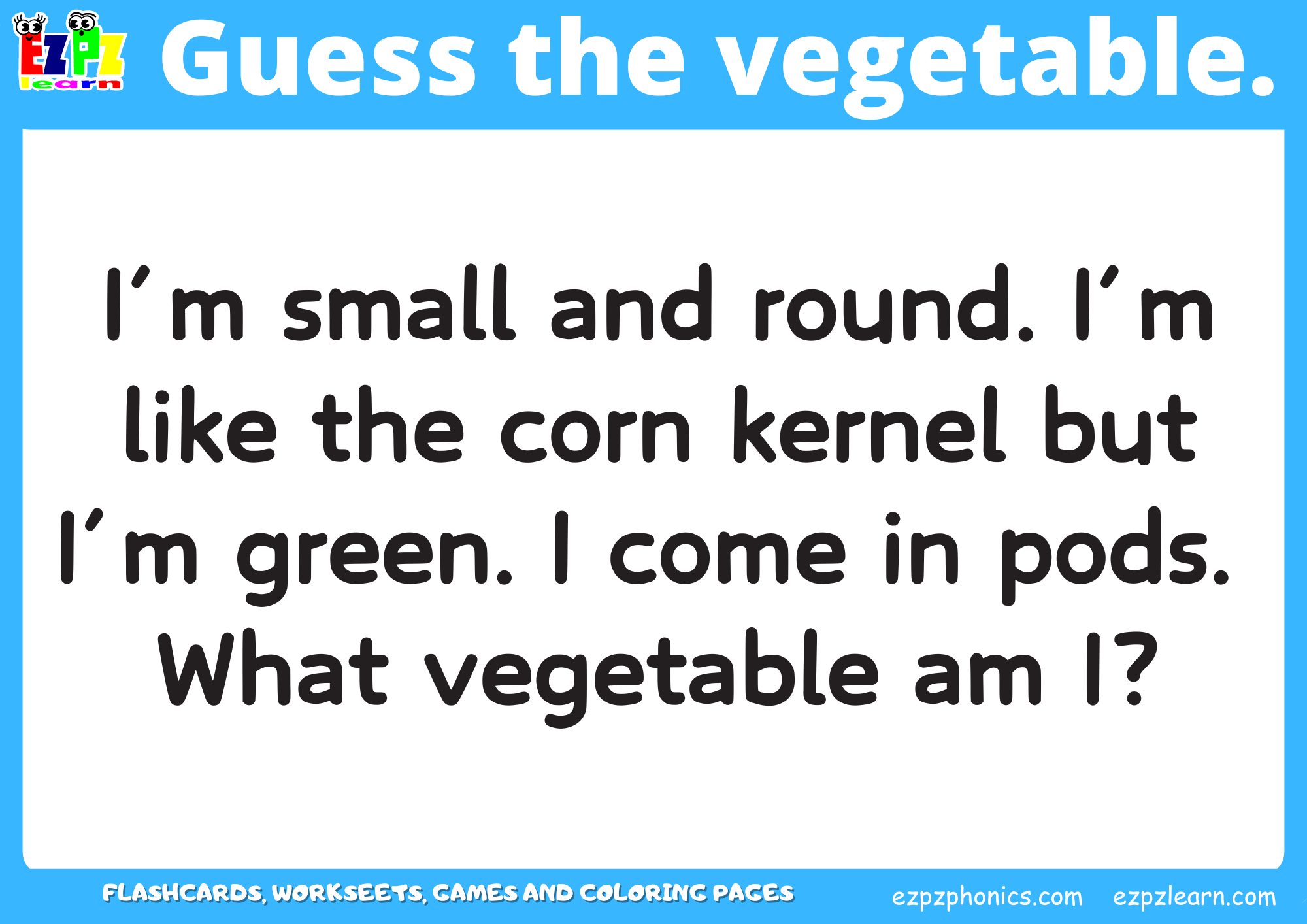 Vegetables Vocabulary Guessing Game for Kids and ESL Students. Read the ...