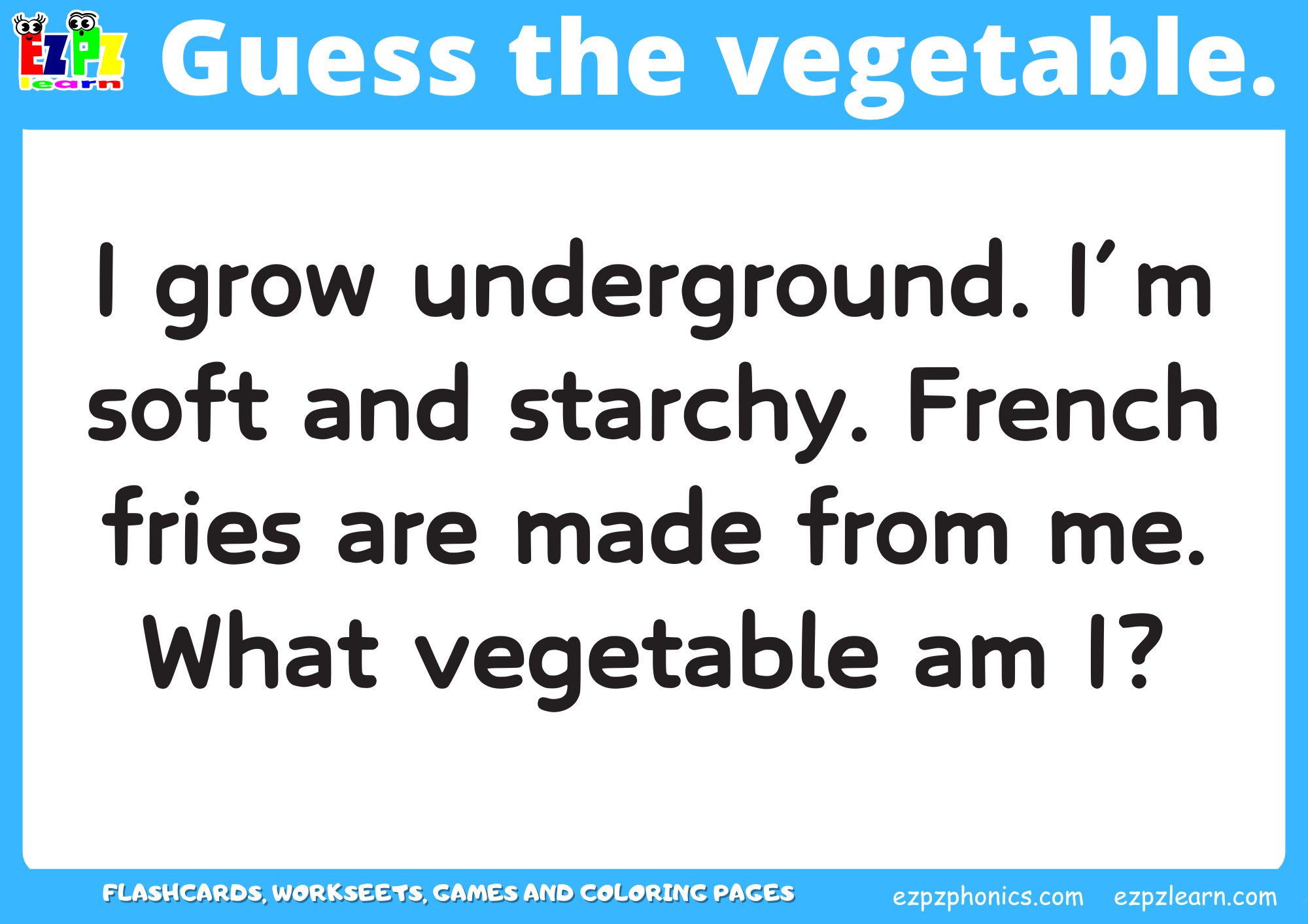 Vegetables Vocabulary Guessing Game for Kids and ESL Students. Read the ...