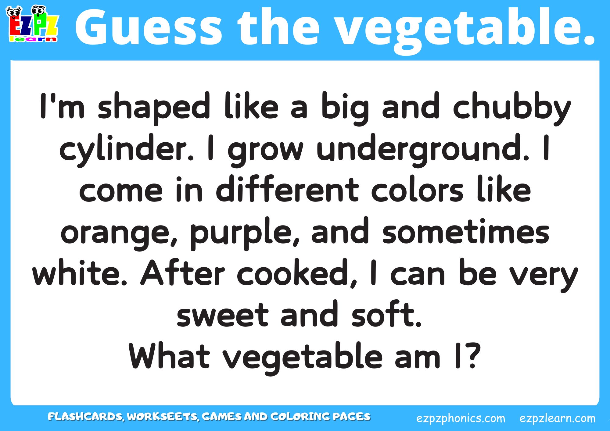 Vegetables Vocabulary Guessing Game for Kids and ESL Students. Read the ...